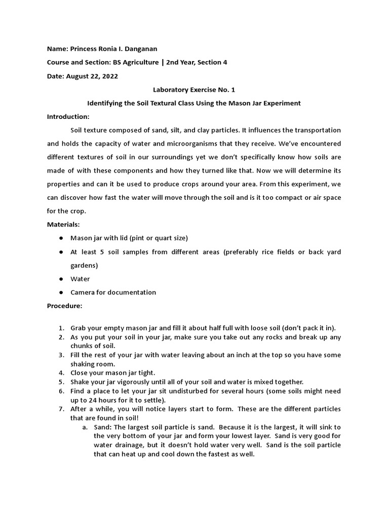 Laboratory Exercise No. 1 - Danganan (Revised) | PDF | Loam | Soil Science