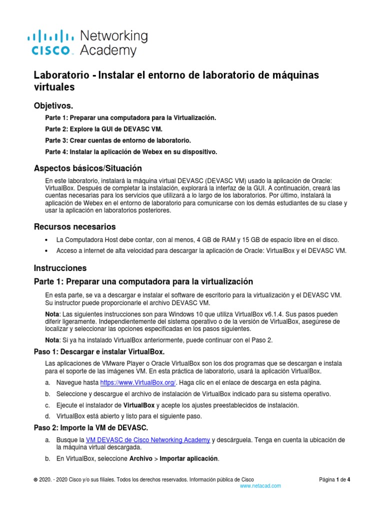 1.1.2 Lab Install The Virtual Machine Lab Environment Es XL | PDF ...