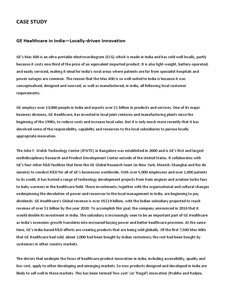 Ch1 - Case Study GE Healthcare in India Locally Driven Innovation | PDF ...