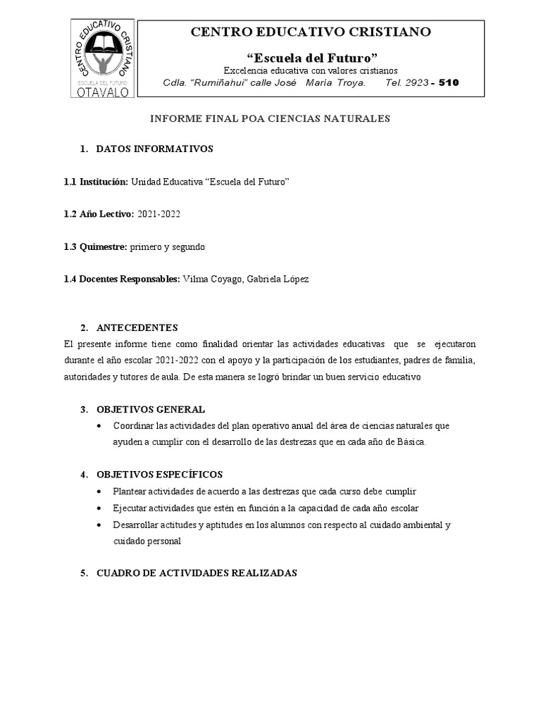 Informe Final Poa CCNN | PDF
