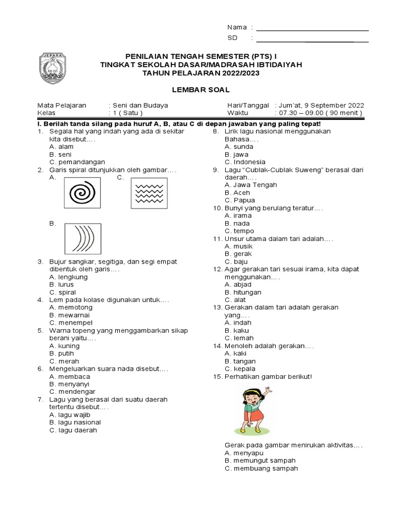 Soal PTS Seni Dan Budaya Kelas 1 2022 2023 | PDF