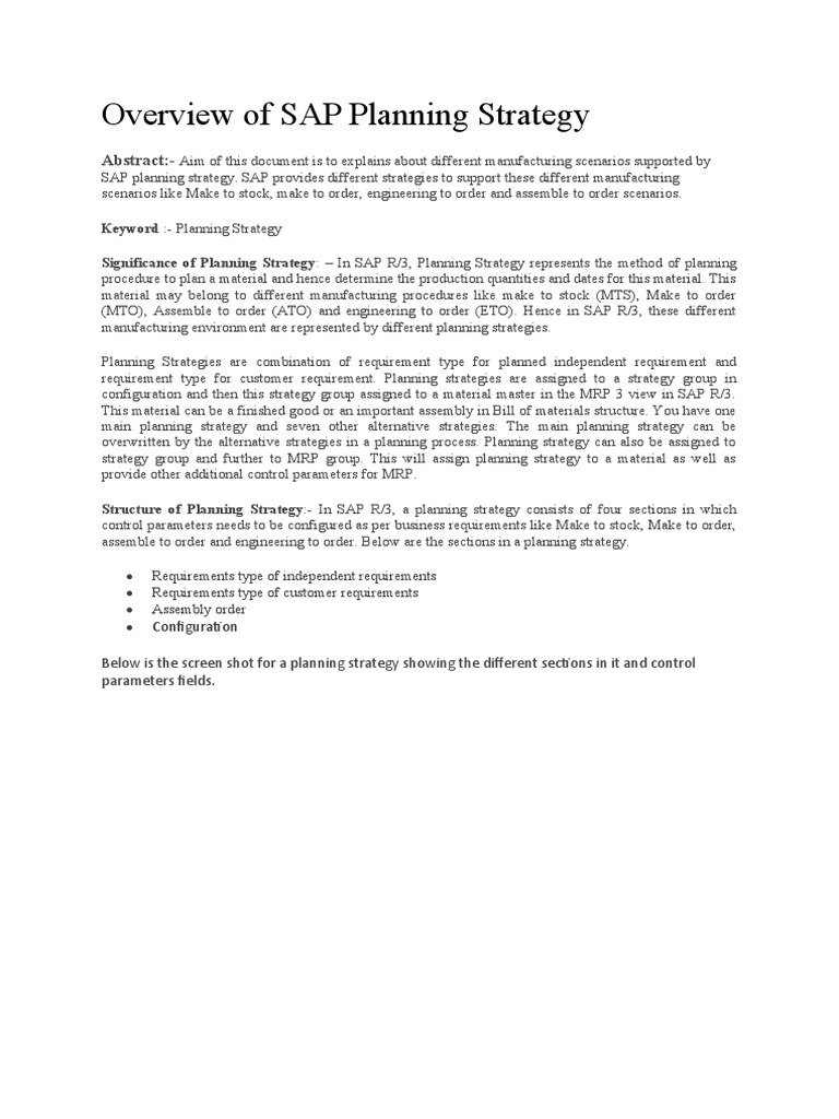 SAP Planning Strategies Overview | PDF | Sales | Business Economics