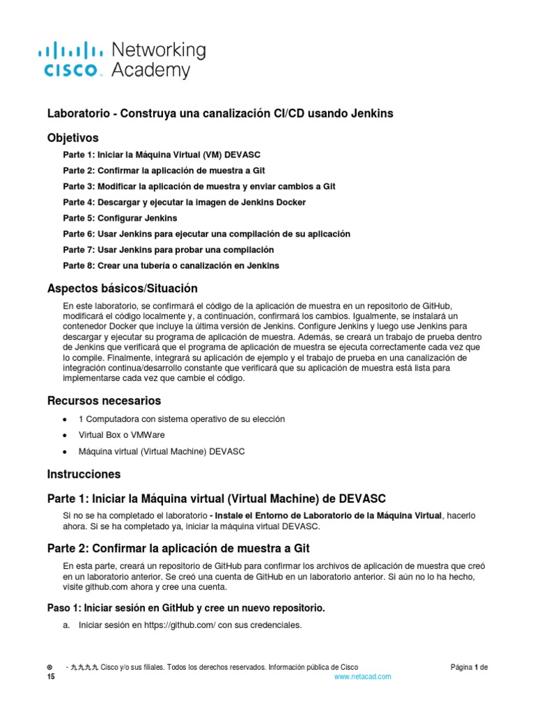 6.3.6 Lab - Build A Ci CD Pipeline Using Jenkins - Es XL | PDF | Programación | Programa de ...
