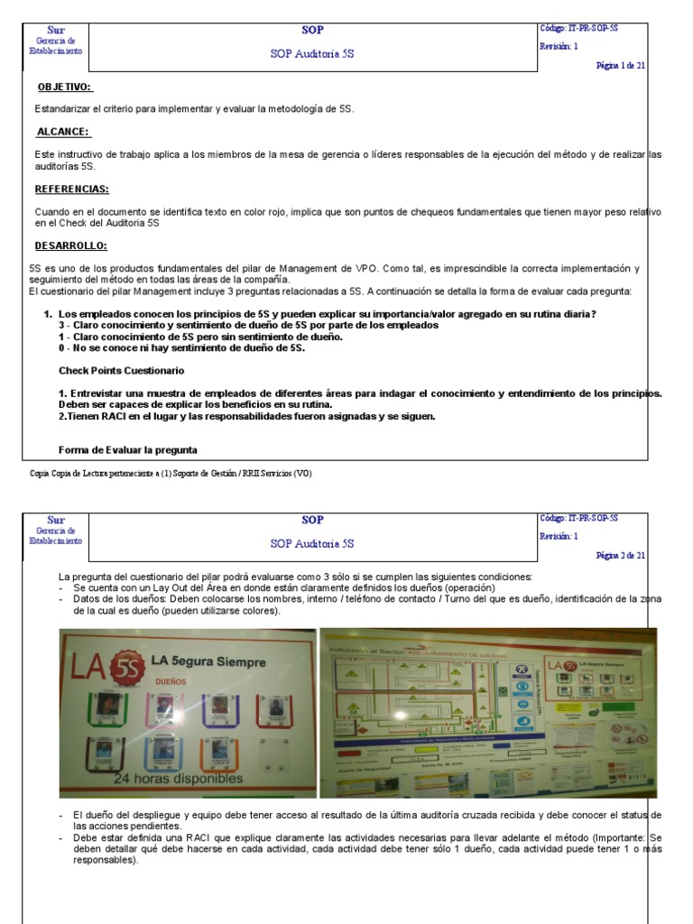 SOP de Auditorias 5s | PDF | Auditoría | Cuestionario