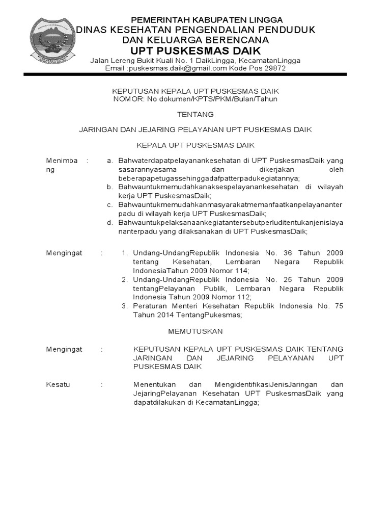 KEPUTUSAN KEPALA UPT PUSKESMAS DAIK TENTANG PENENTUKAN JARINGAN DAN ...