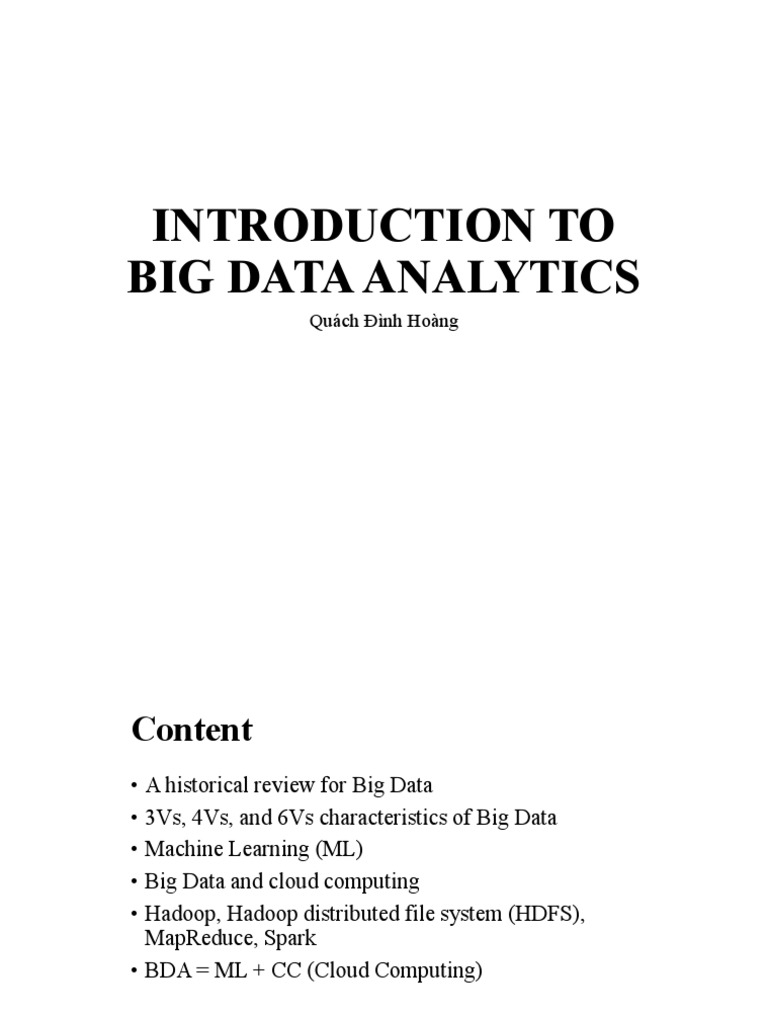 Introduction To Big Data Analytics | PDF | Apache Hadoop | Apache Spark Introduction To Big Data Analytics | PDF | Apache Hadoop | Apache Spark