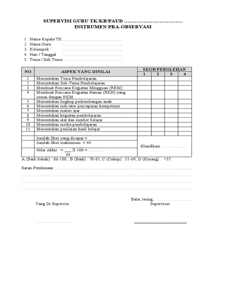 Supervisi TK KB Paud | PDF