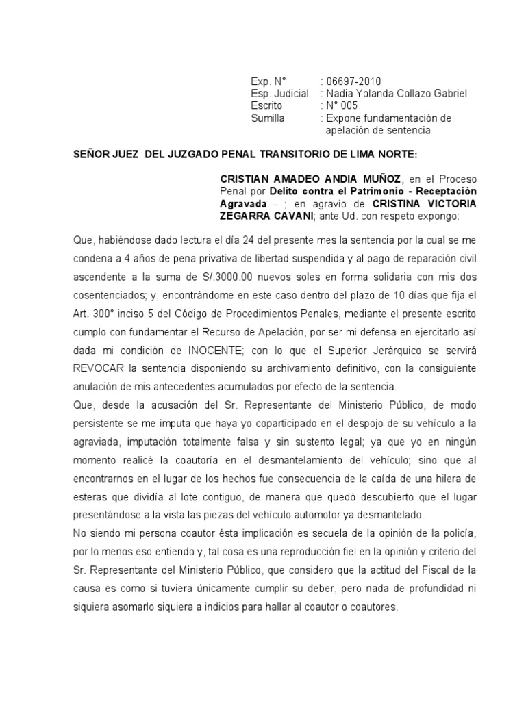 Apelación de Sentencia por Receptación | PDF | Sentencia (ley) | Justicia