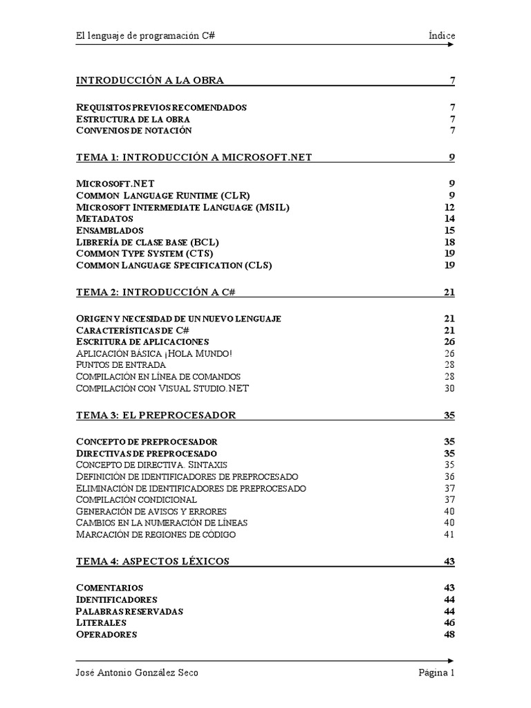 El Lenguaje de Programación C# Autor José Antonio González Seco | PDF | .NET Framework | Compilador