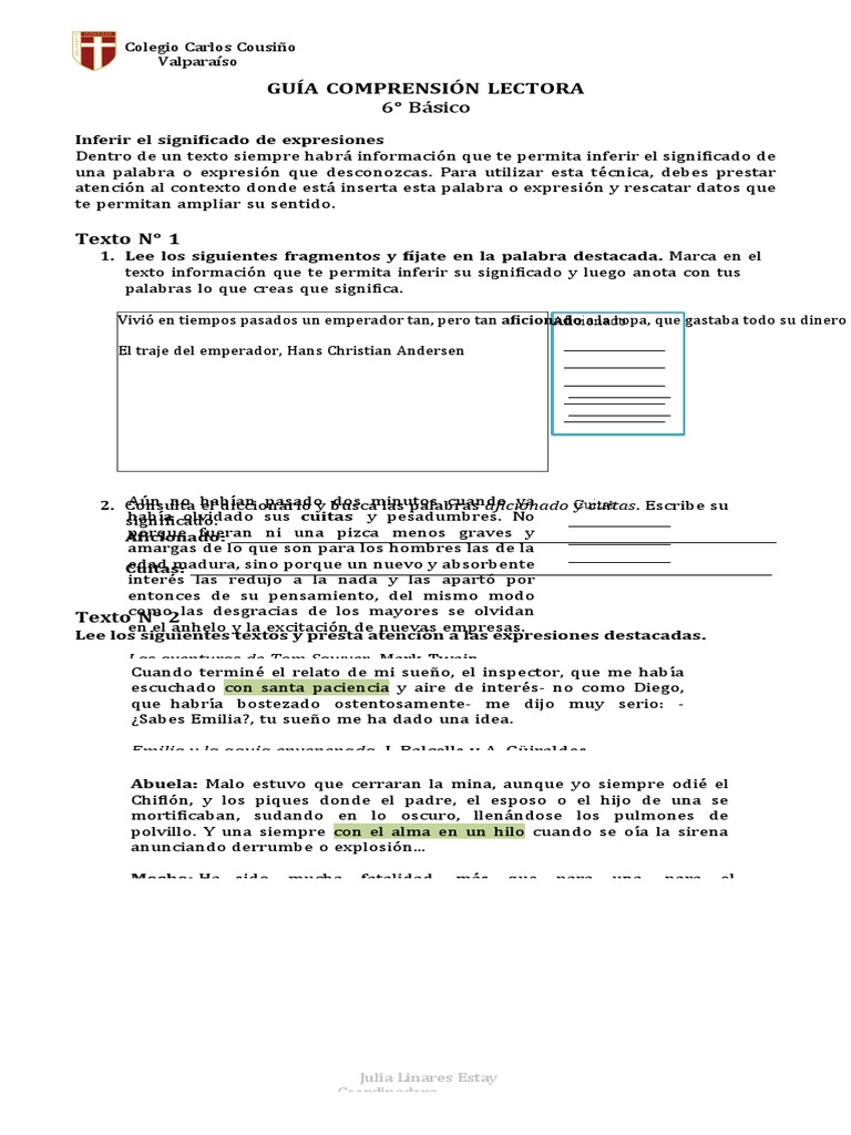 Guía Comprensión Lectora 6° Básico | PDF | León