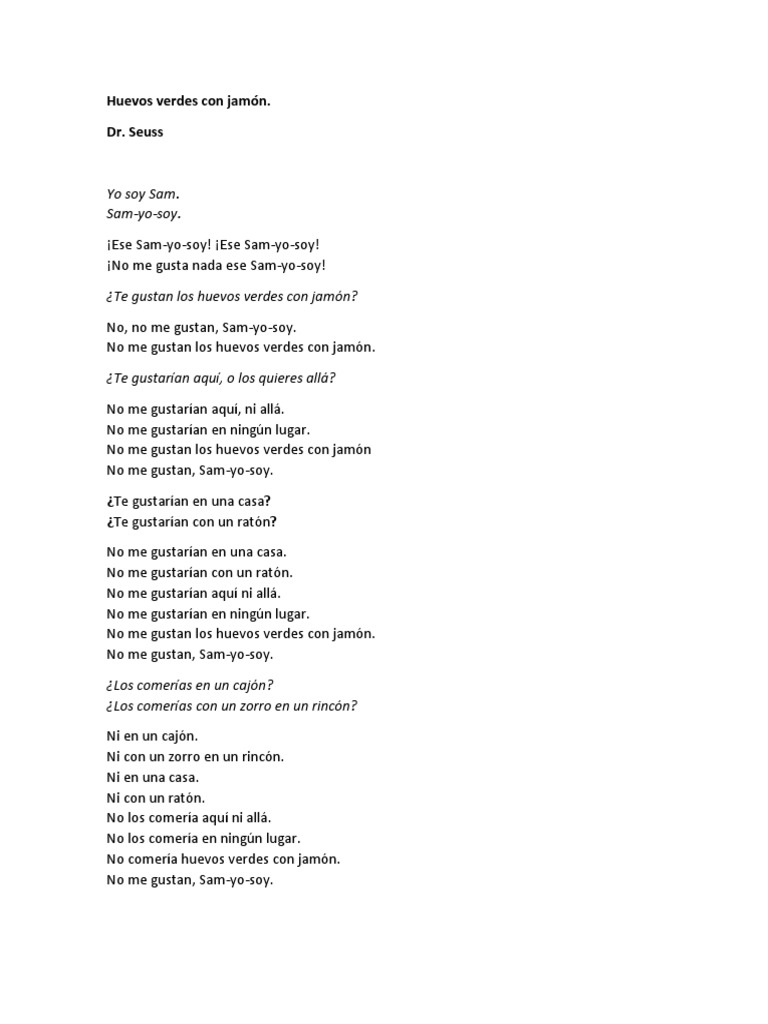 Huevos verdes con jamón: Sam y su amigo | PDF