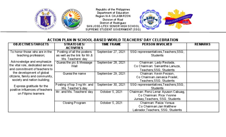 Teachers Day Action Plan | PDF