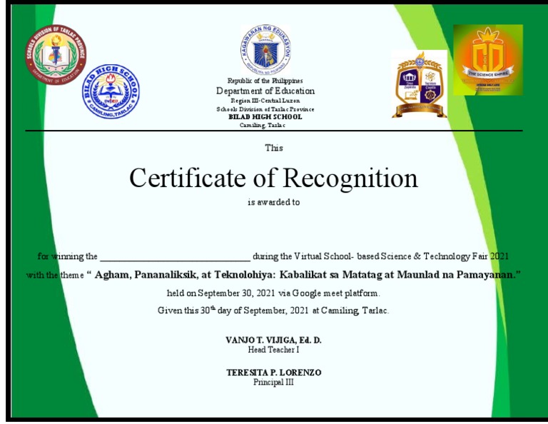 Certificate of Recognition WINNER | PDF