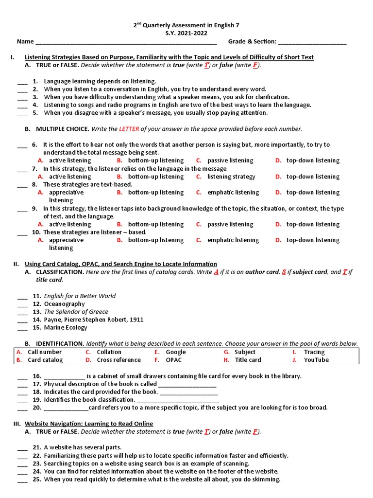 2nd Quarterly Assessment in English 7 | PDF | Earthquakes | Volcano