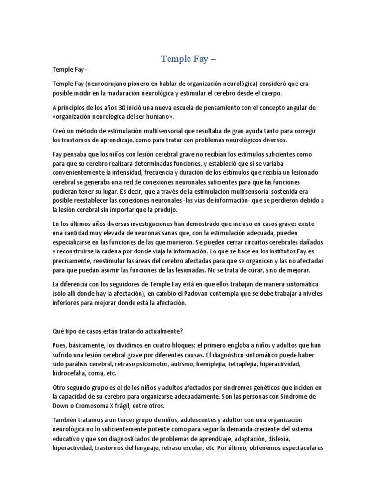 Método Temple Fay: Estimulación Neurológica | PDF | Cerebro | Neurología