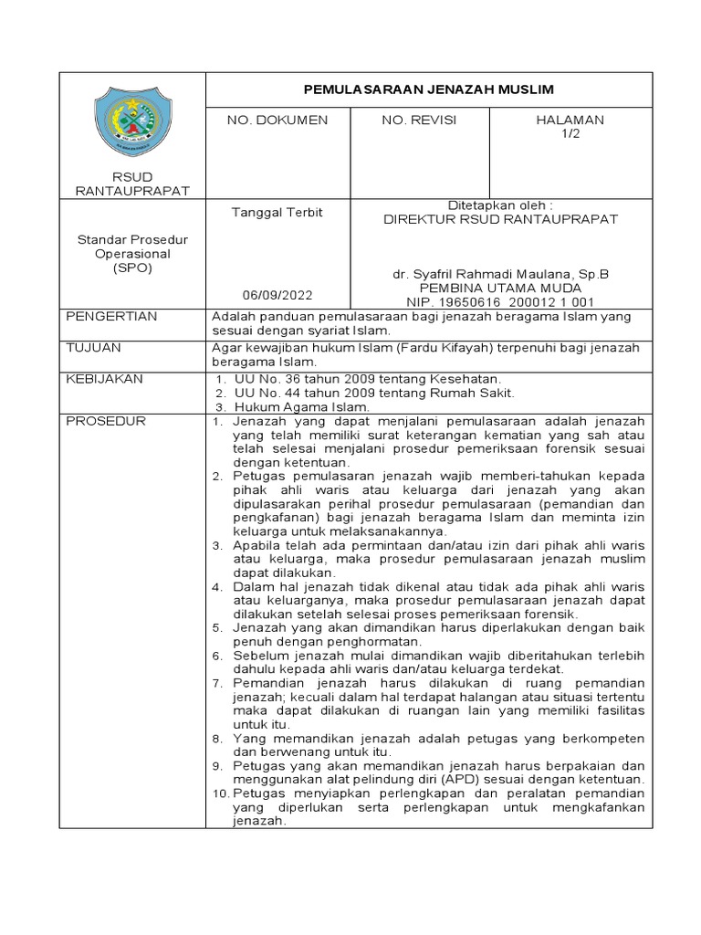 SOP Pemulasaran Jenazah Muslim | PDF