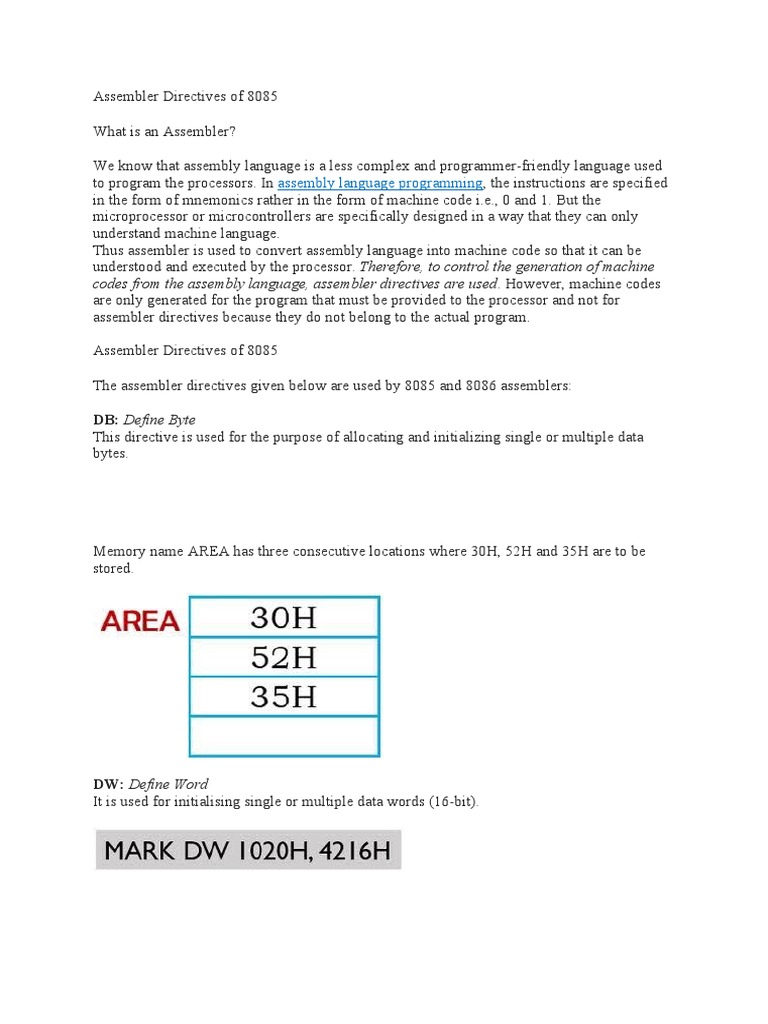 Assembler Directives of 8085 | PDF | Assembly Language | Subroutine