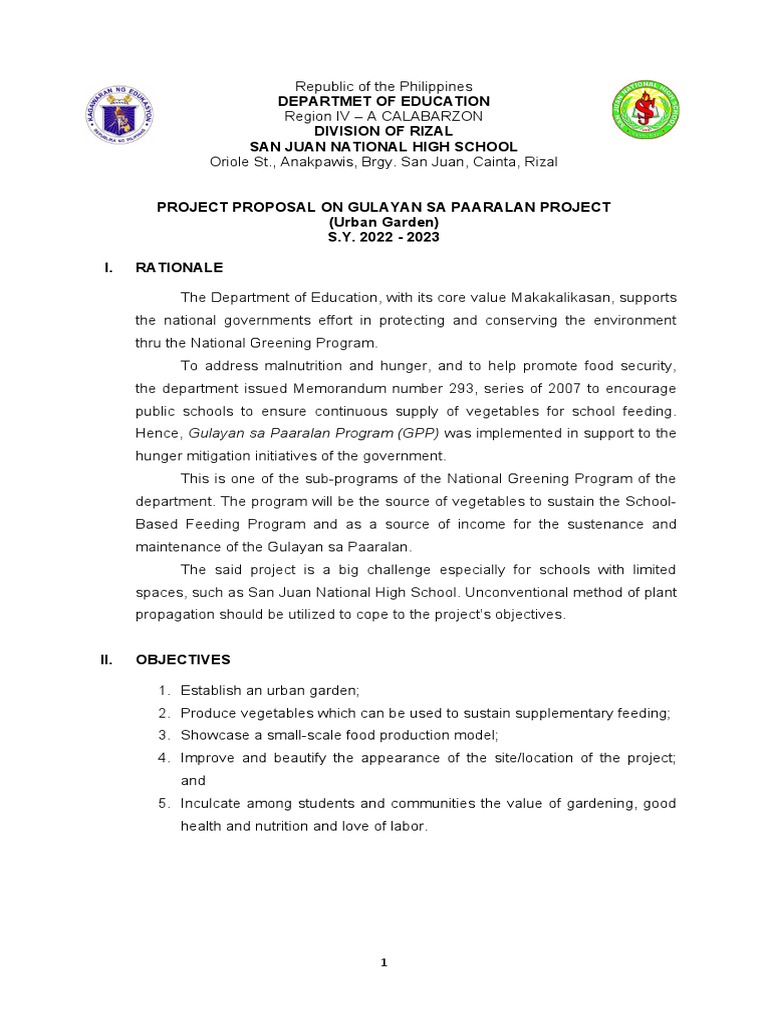 Project Proposal for an Urban Garden at San Juan National High School ...