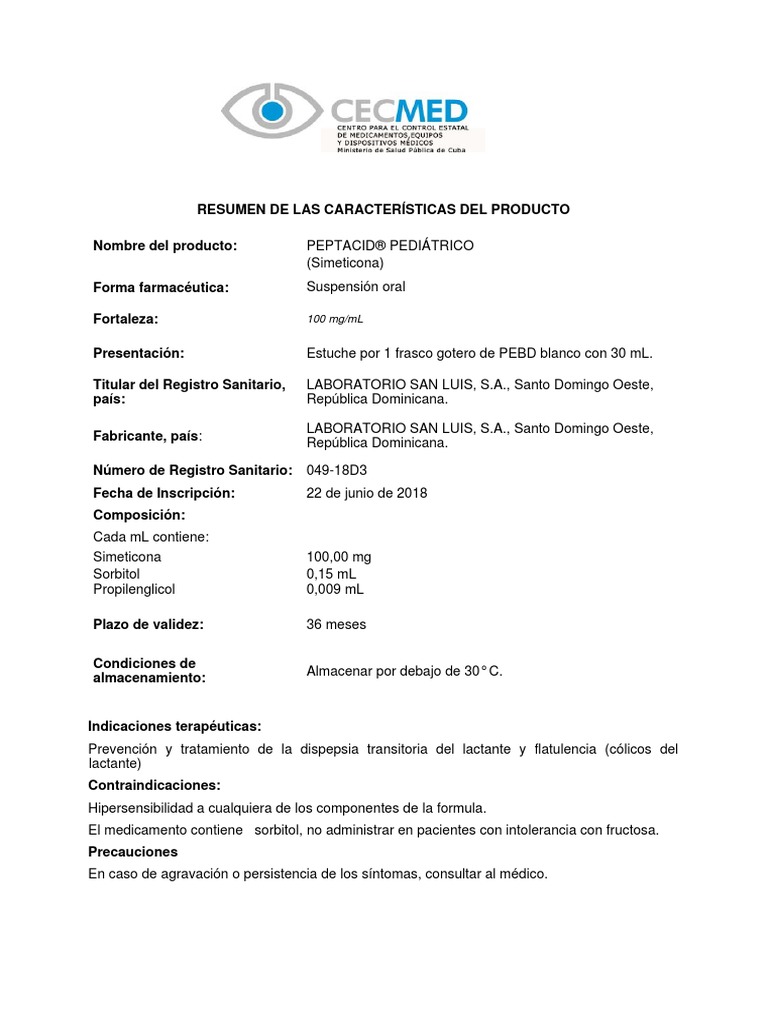 Peptacid Pediátrico: Indicaciones y Dosis | PDF | Medicamentos con ...
