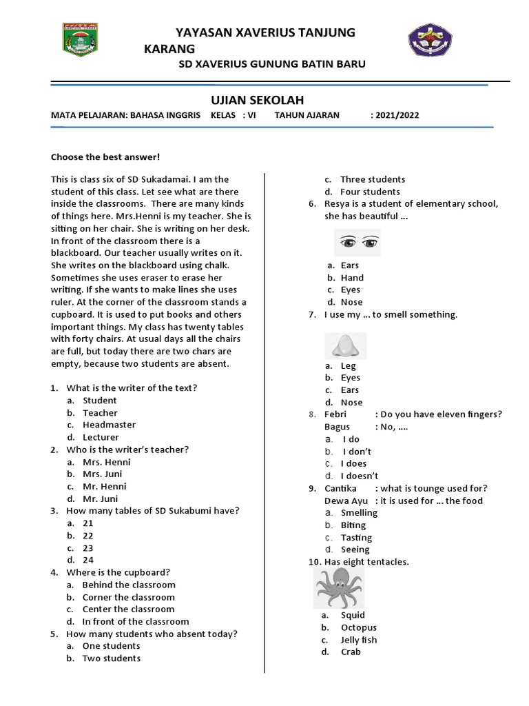 Soal Us Sd Bahasa Inggris 21 22 Pdf