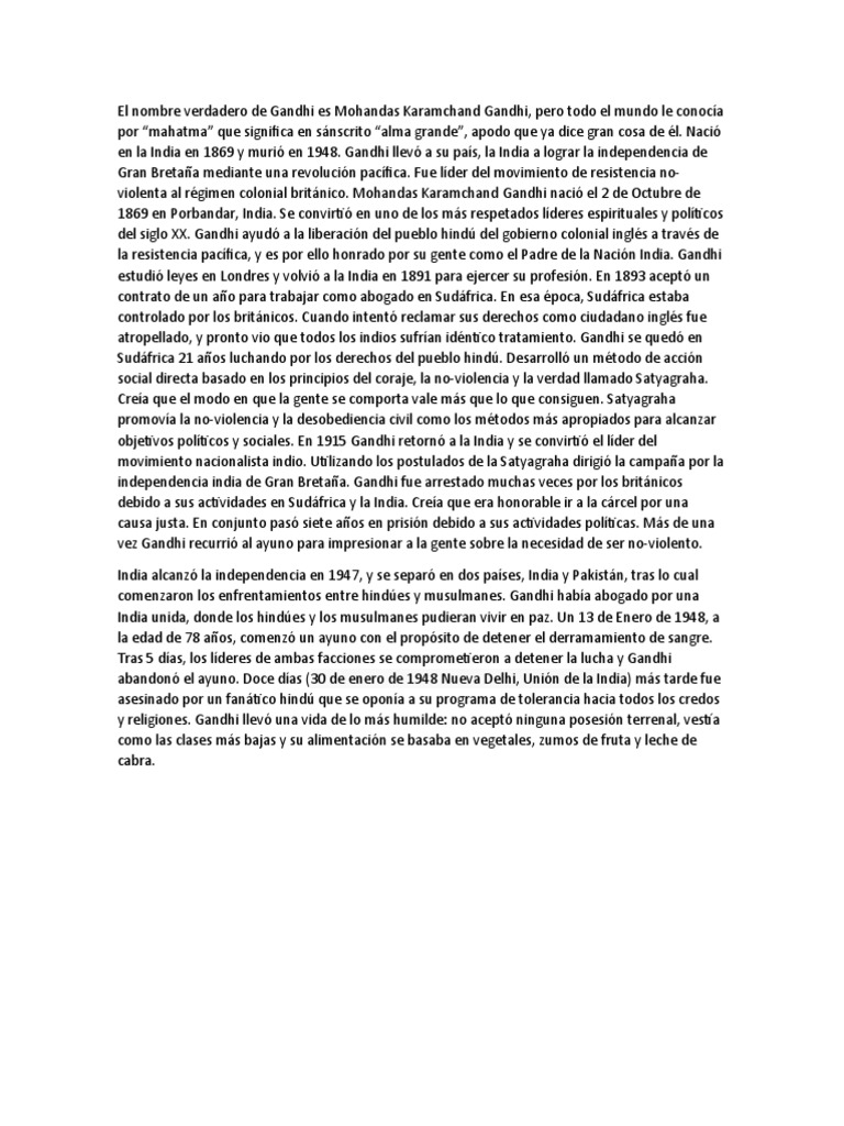 Biografías de Gandhi y Mandela | PDF | Mahatma Gandhi | Nelson Mandela