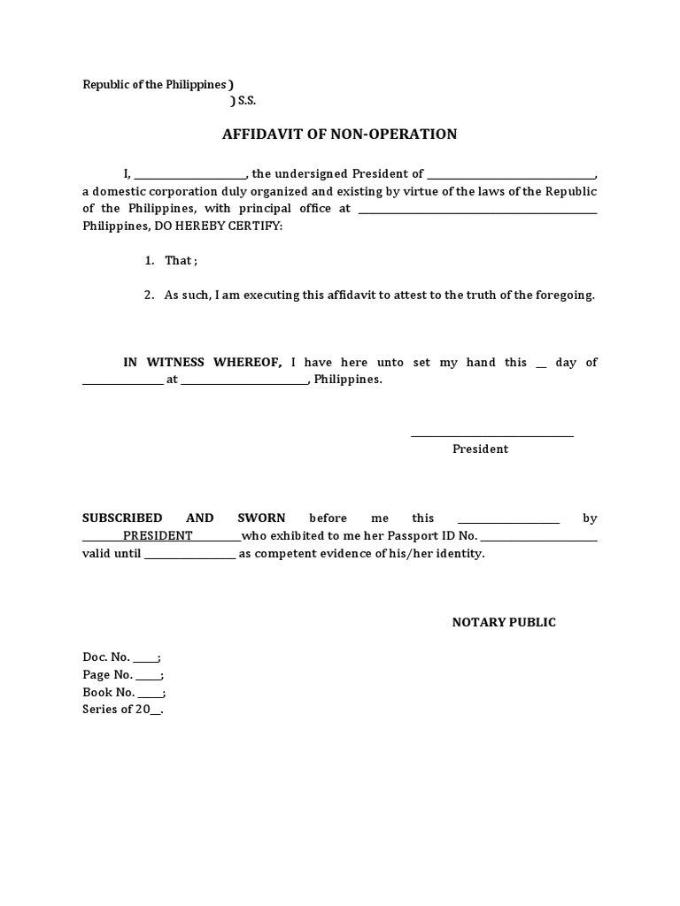 Affidavit of Non-Operation | PDF