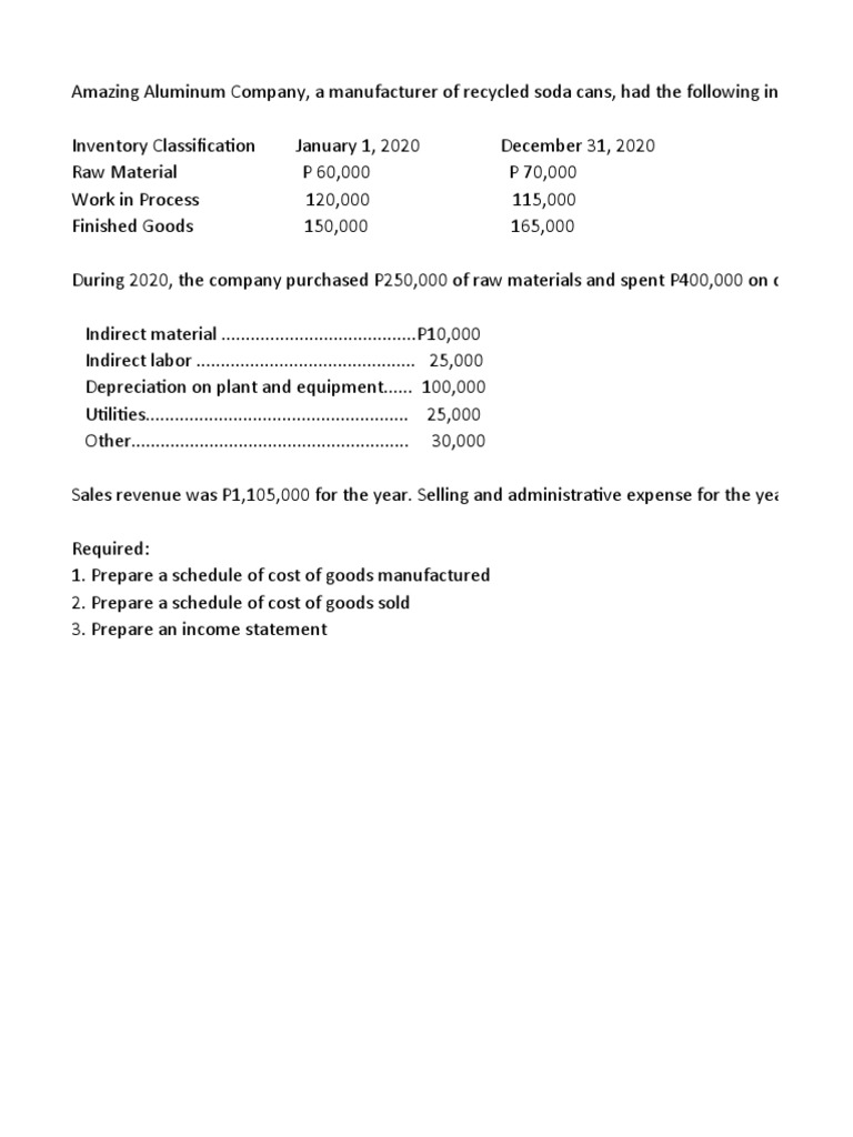 Solution Exercise 1 Amazing Aluminum Company | PDF | Cost Of Goods Sold | Inventory