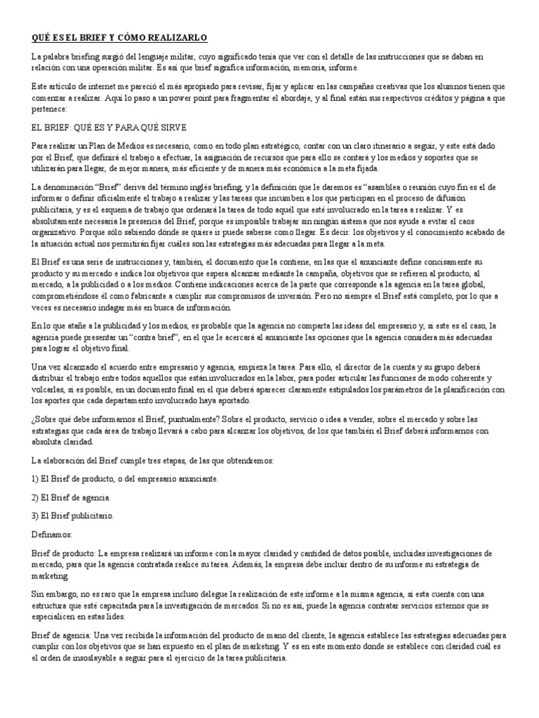 Qué Es El Brief y Cómo Realizarlo | PDF | Publicidad | Producto (Negocio)