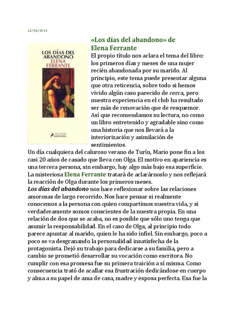 Reflexiones sobre "Los días del abandono" | PDF