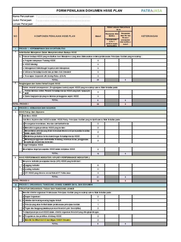 03 Lampiran 3 Form Penilaian HSSE | PDF