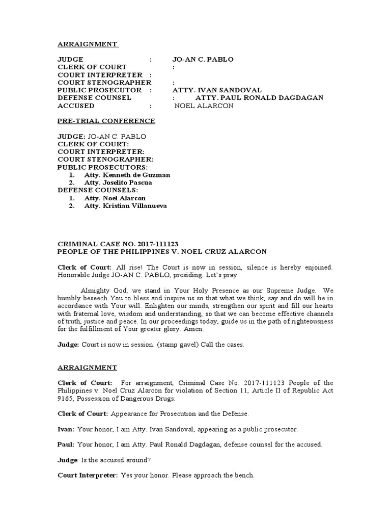 Arraignment Script | PDF | Plea | Prosecutor