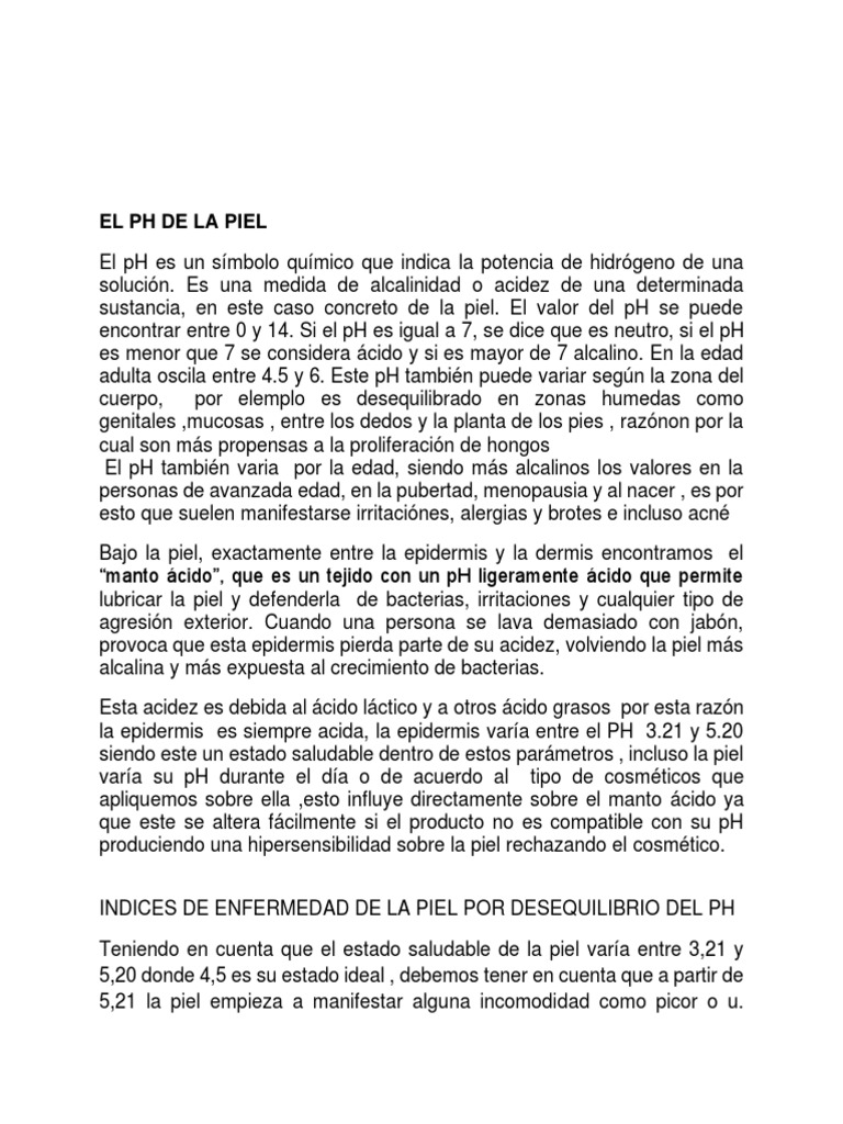 El pH de la piel: equilibrio y cuidados | PDF | Ph | Ácido