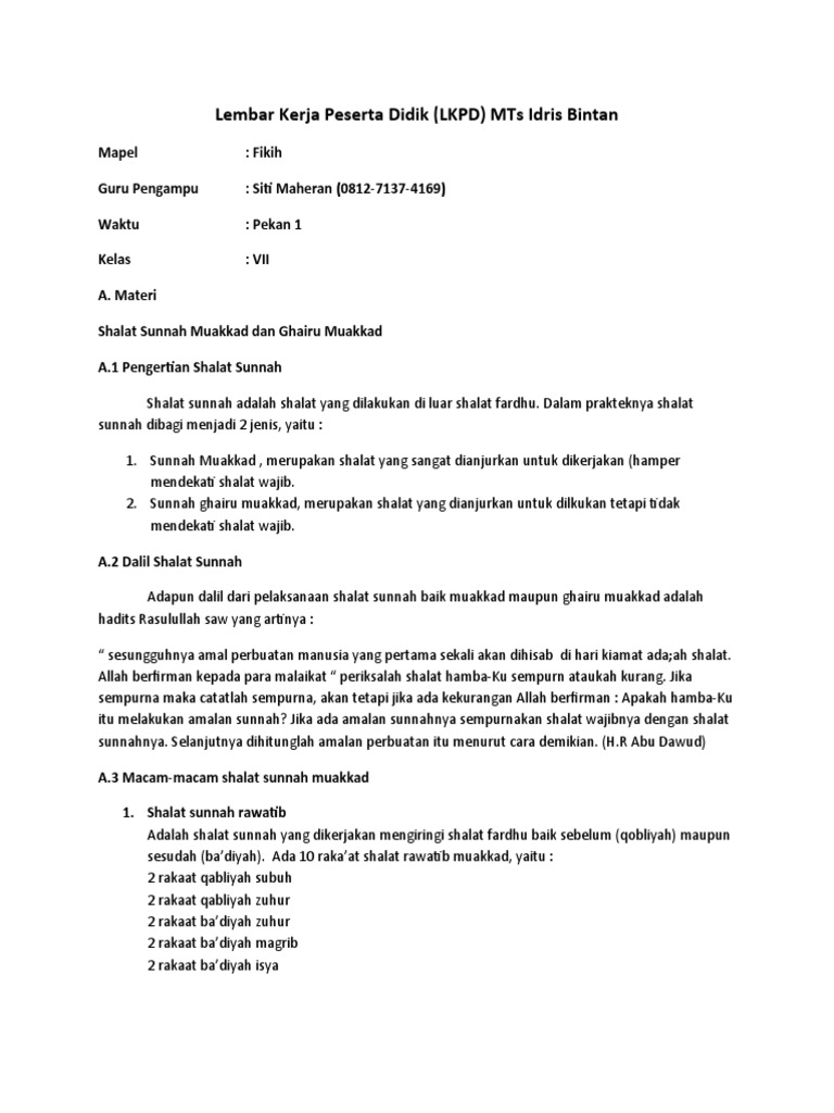 LKPD Fikih Kelas VII | PDF