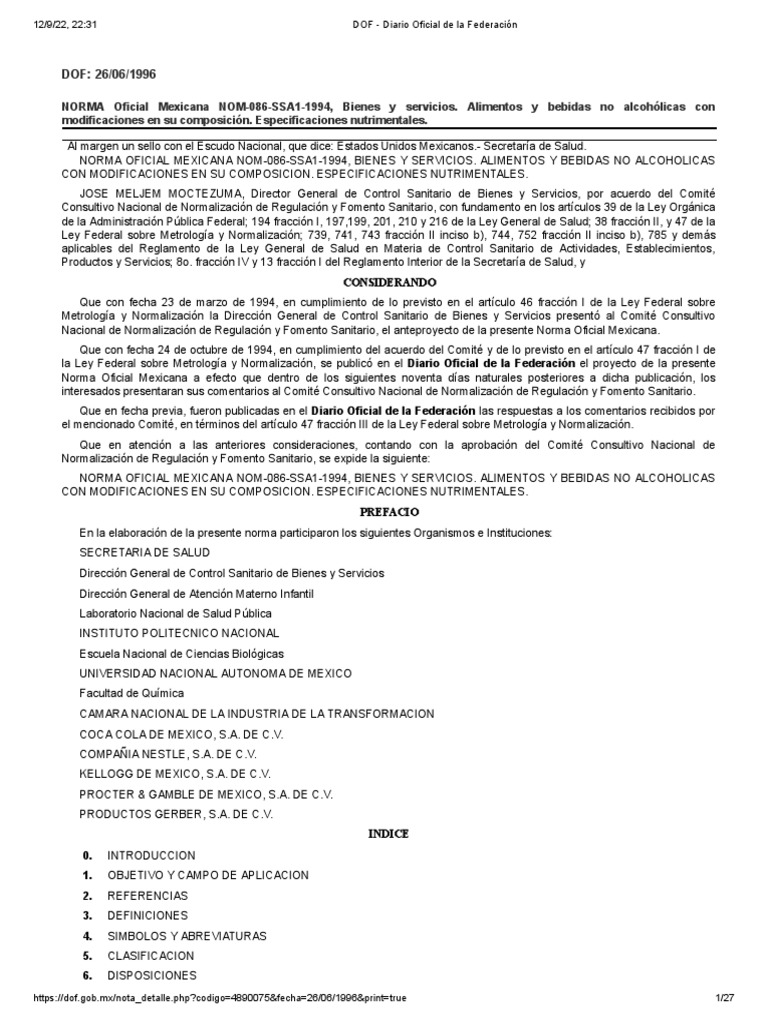 Norma Oficial Mexicana NOM-086-SSA1-1994. Bienes y Servicios. | PDF ...