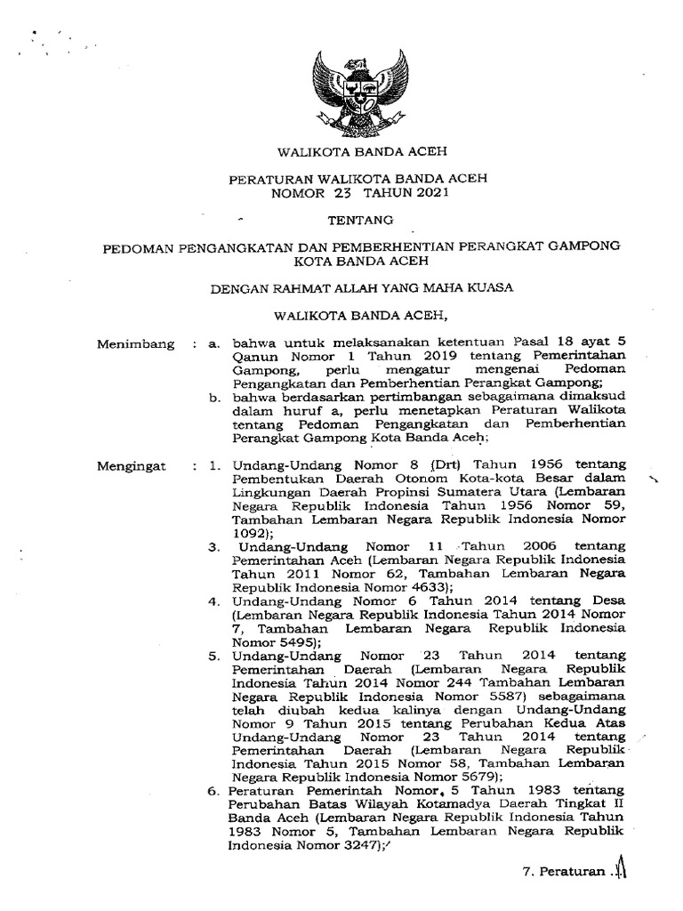 Perwal 23 - 2021 Pedoman Pengangkatan Dan Pemberhentian Perangkat ...