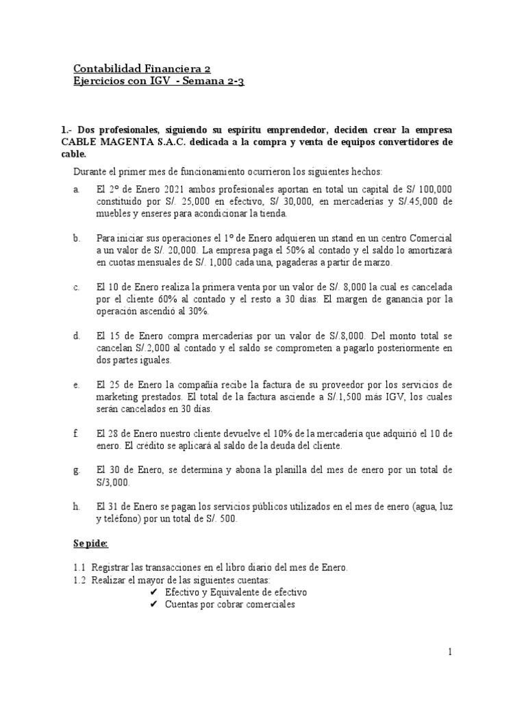Ejercicios Sem 2-3 Con IGV | PDF | Business | Economias
