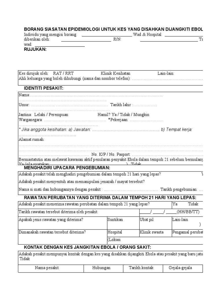 Lampiran 13 - Borang Siasatan Epid (Confirmed Case EVD) | PDF