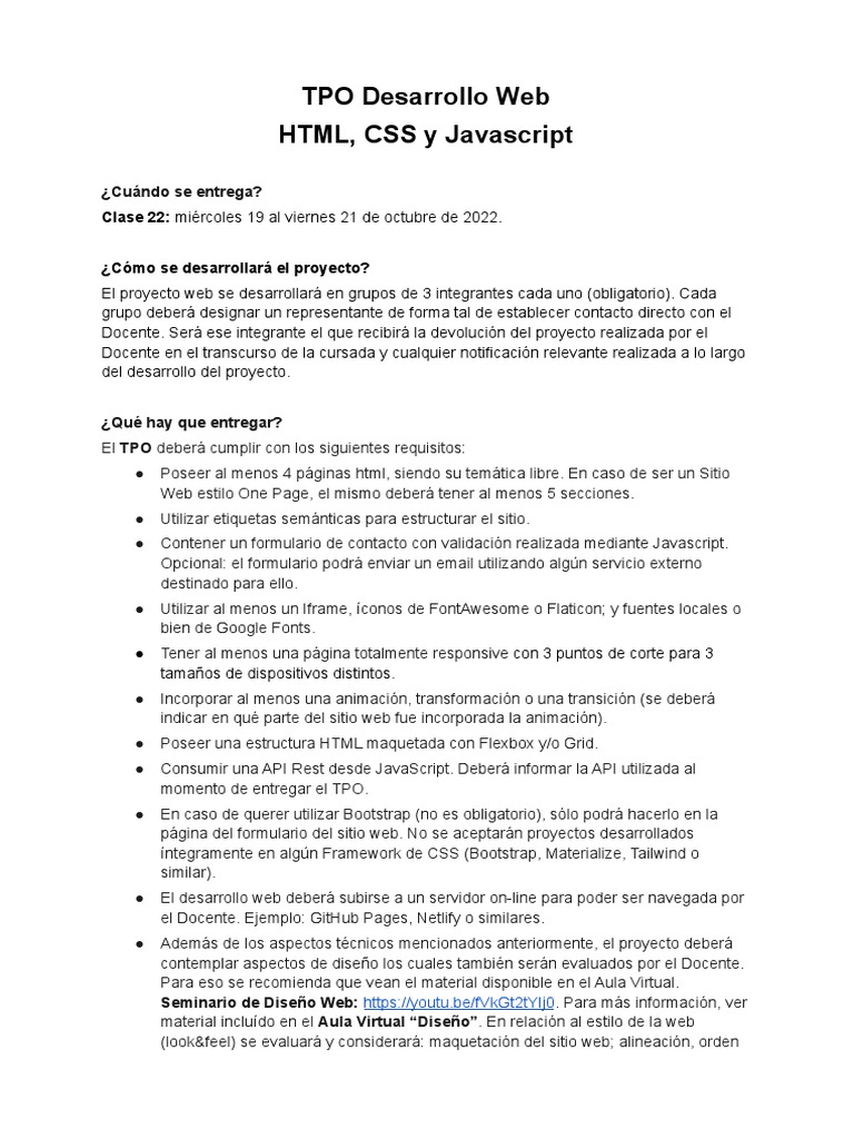 TPO Desarrollo Web - HTML CSS JS | PDF | Red mundial | Internet y web
