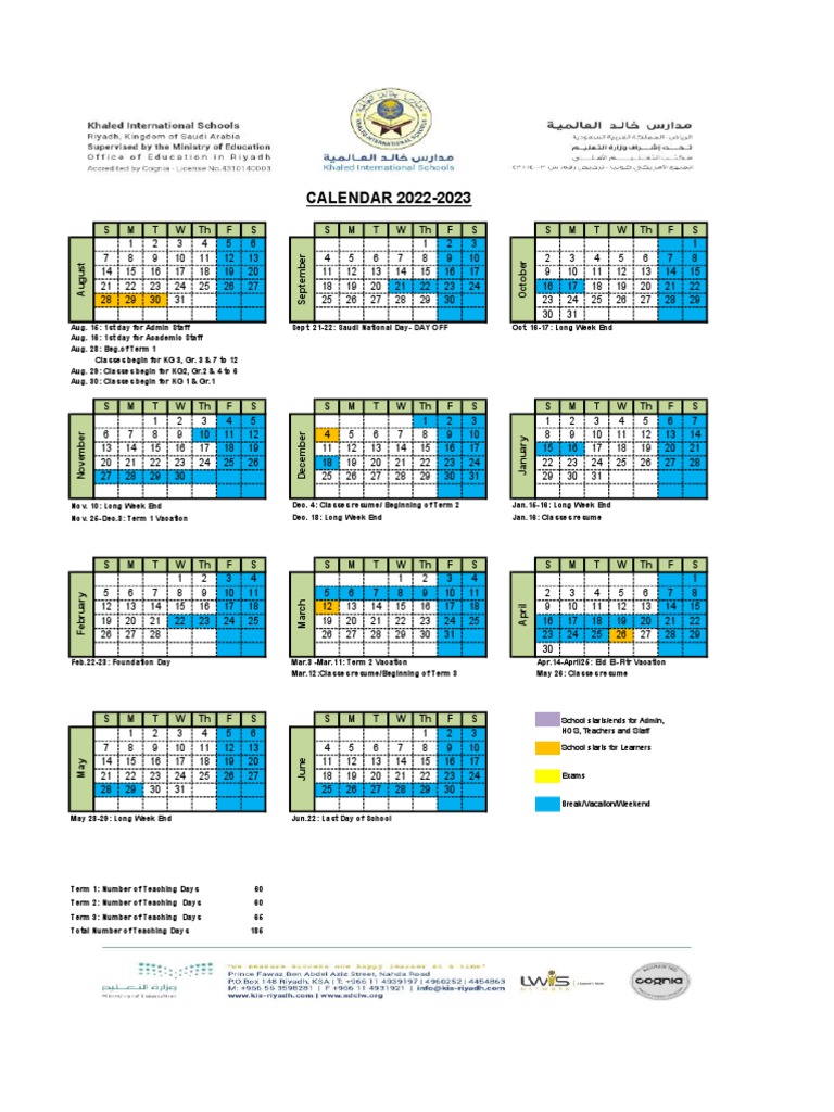 KiS Academic Calendar 2022-2023 | PDF