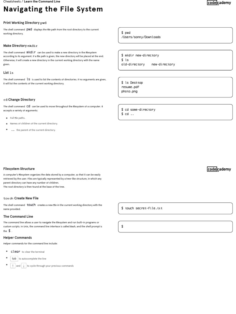 Unix Commands&Bash CODECDEMY | PDF | Command Line Interface | Computer File