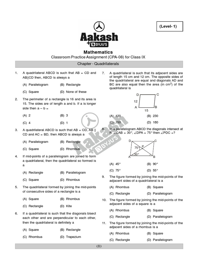 Math 9X CPA-08 For FDN (Quadrilaterals) (Level-1+2+3) | PDF | Rectangle ...