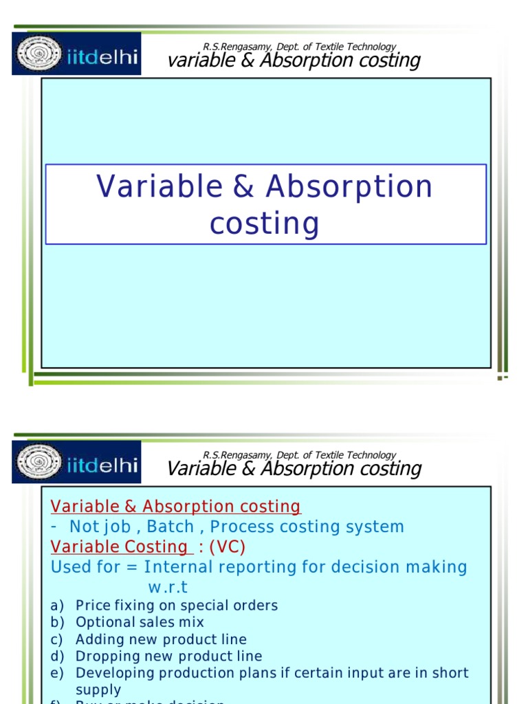 Variable & Absorption Costing | PDF | Cost Of Goods Sold | Revenue