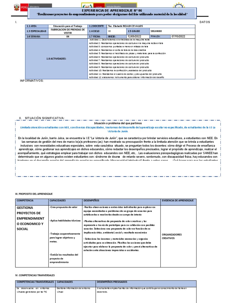 Experiencia 6 Segundo | PDF | Evaluación | Aprendizaje