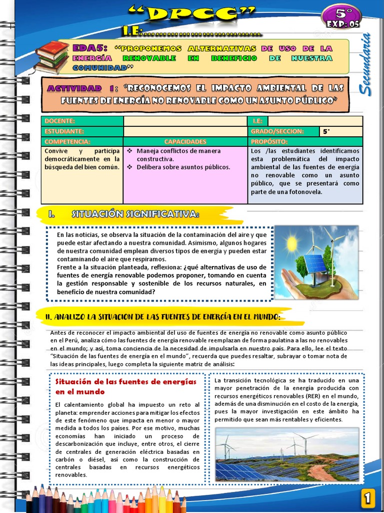 5° DPCC Ficha de Actividad 1 Exp 5 Urbano | PDF | Energía renovable | Contaminación