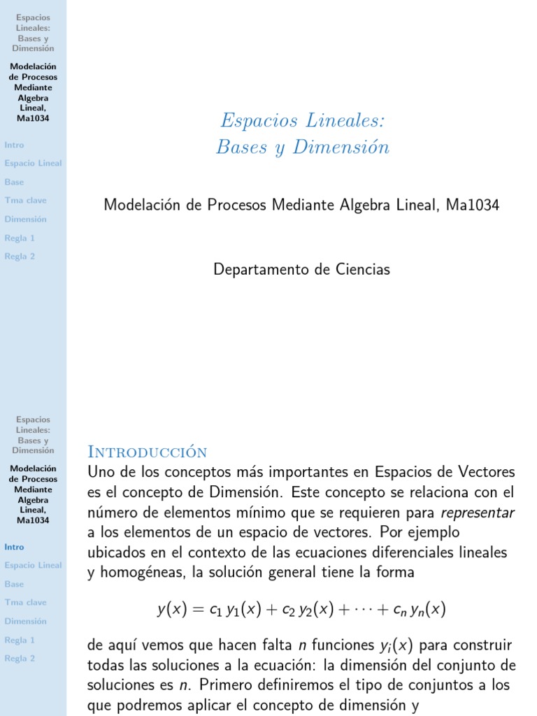 Ma1034 2 Bases y Dimension | PDF | Base (álgebra lineal) | Espacio ...