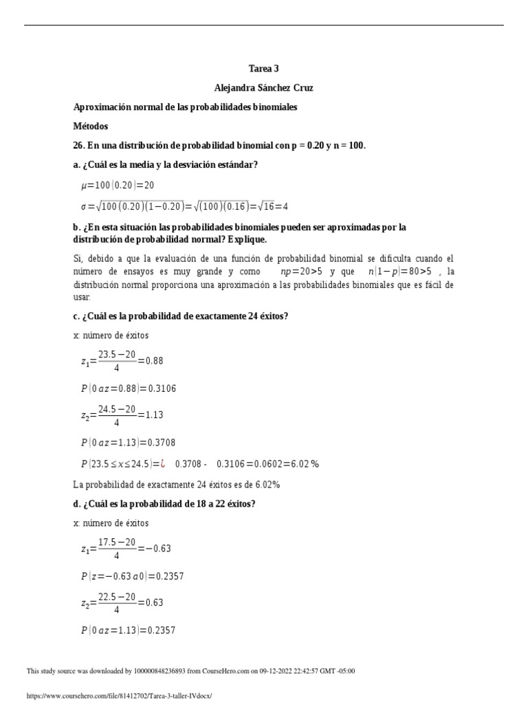 Tarea 3 Taller IV | PDF | Probabilidades y estadísticas | Matemáticas