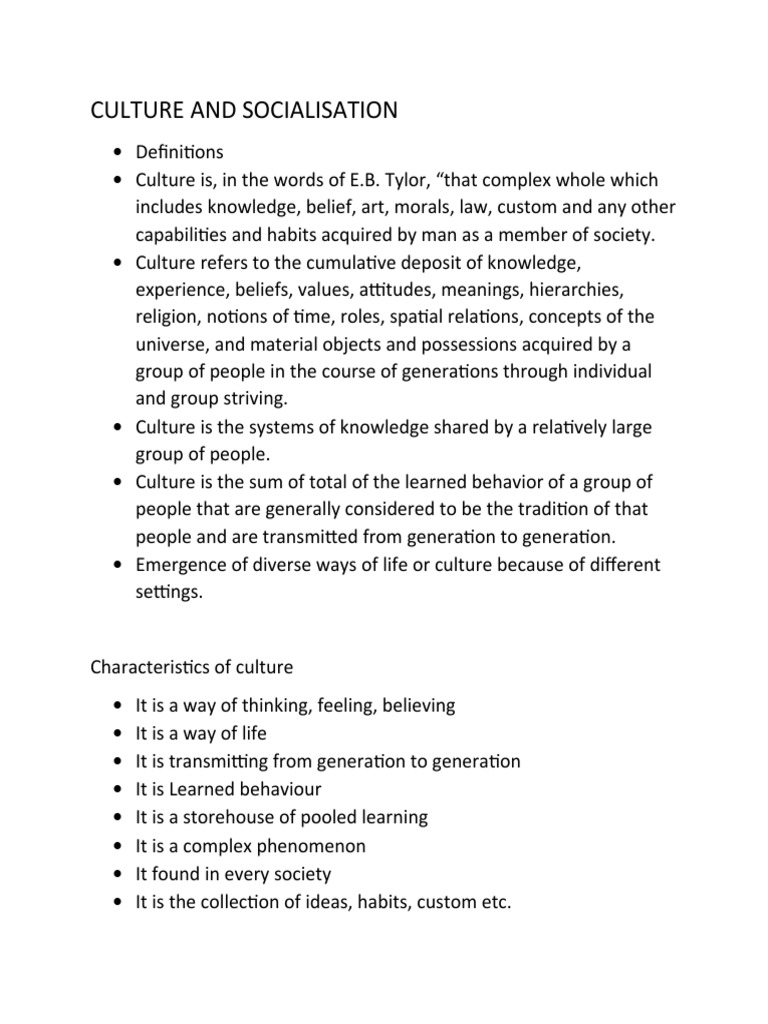 Culture and Socialisation Notes | PDF | Traditions | Cognition