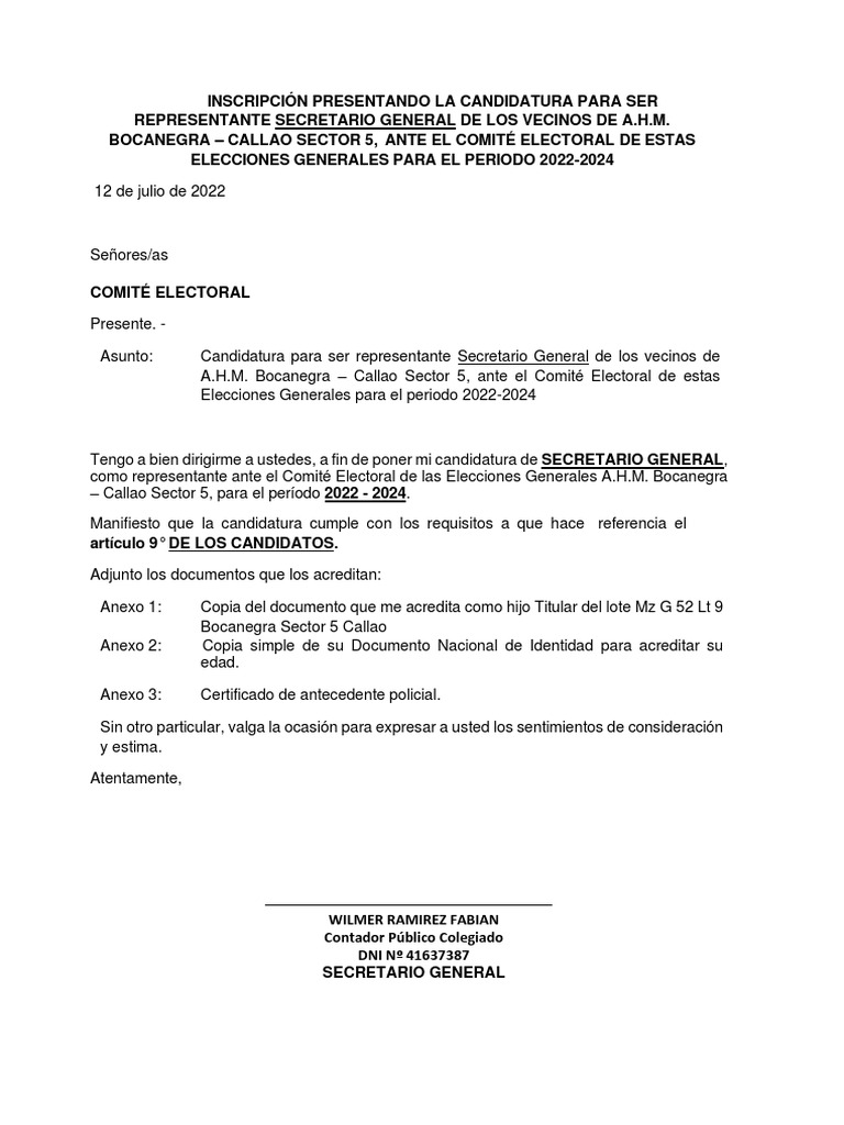 Carta Presentacion A La Secretaria General | PDF
