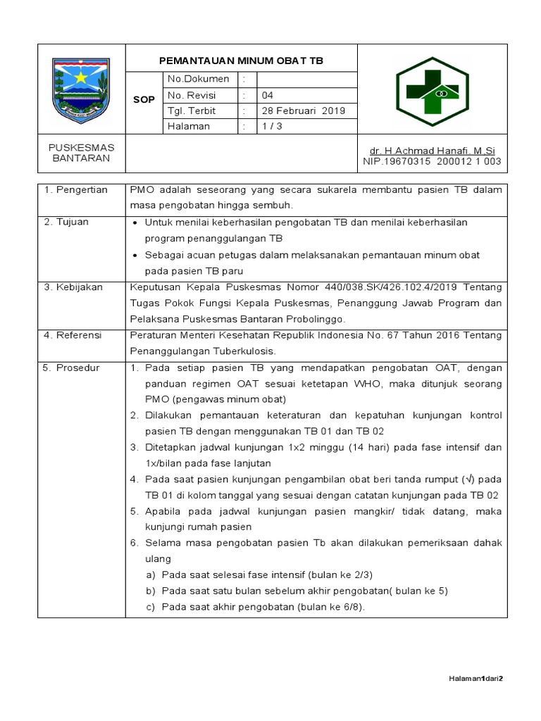 Sop Pemantauan Minum Obat TB | PDF