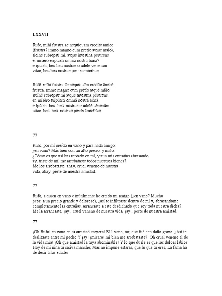 Catulo Poema 77 (Tres Versiones) | PDF